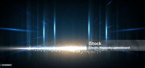 진한 파란색 배경에 조명 효과가 있는 고급스러운 황금색과 하늘색 빛나는 선이 반짝입니다 템플릿 프리미엄 어워드 디자인 배경 주제에 대한 스톡 벡터 아트 및 기타 이미지