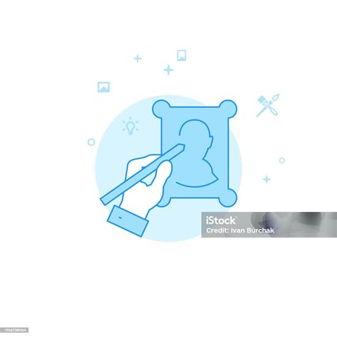 초상화 평면 벡터 일러스트 레이 션 아이콘 그리기 밝은 파란색 단색 디자인입니다 편집 가능한 스트로크 개성 개념에 대한 스톡 벡터 아트 및 기타 이미지 Istock