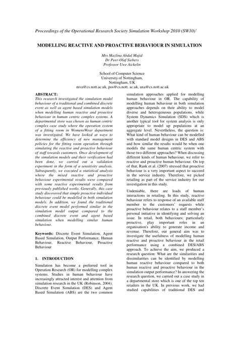 PDF Modelling Reactive And Proactive Behaviour In Simulation