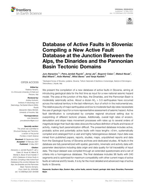 Pdf Database Of Active Faults In Slovenia Compiling A New Active