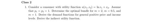 Solved Consider A Consumer With Utility Function U X1 X2