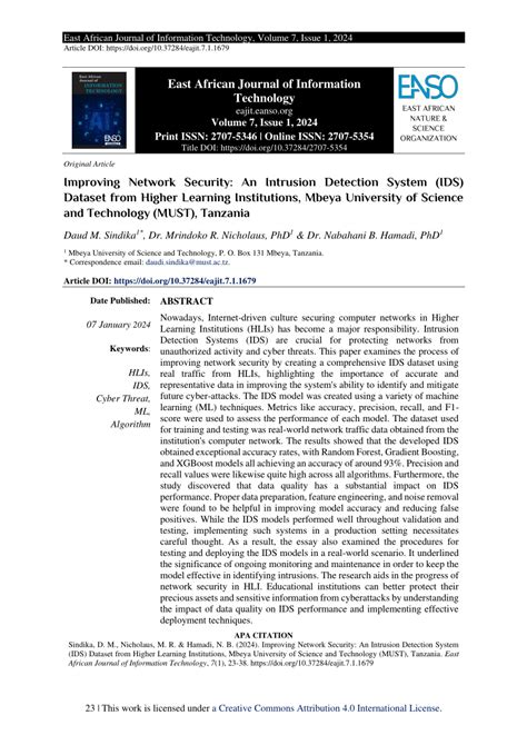 Pdf Improving Network Security An Intrusion Detection System Ids Dataset From Higher