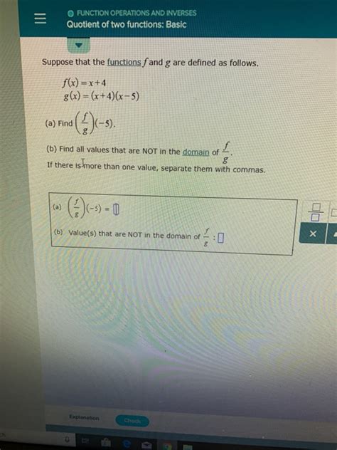 solved 一 。function operations and inverses quotient of two