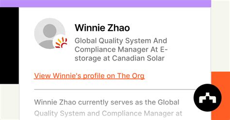 Winnie Zhao Global Quality System And Compliance Manager At E Storage At Canadian Solar The Org