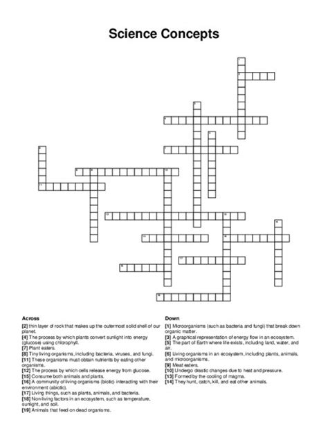 science concepts crossword puzzle