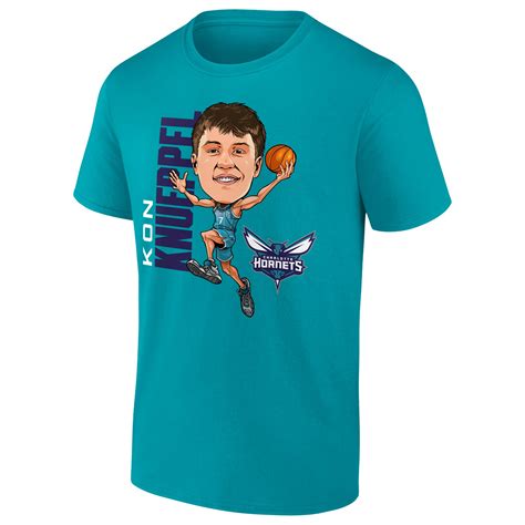 Mens Kon Knueppel Teal Charlotte Hornets Caricature T Shirt Hornets Nation Source Authentic