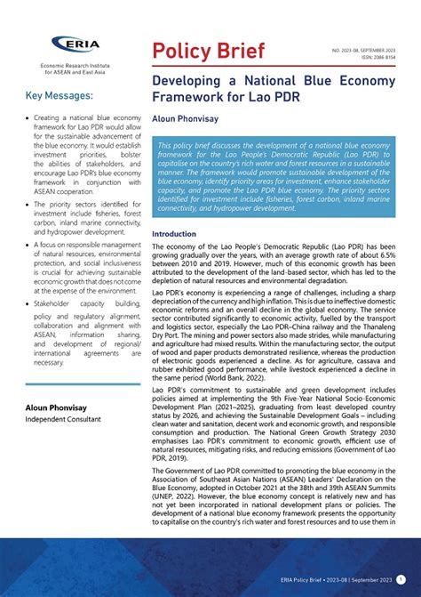 Developing A National Blue Economy Framework For Lao Pdr