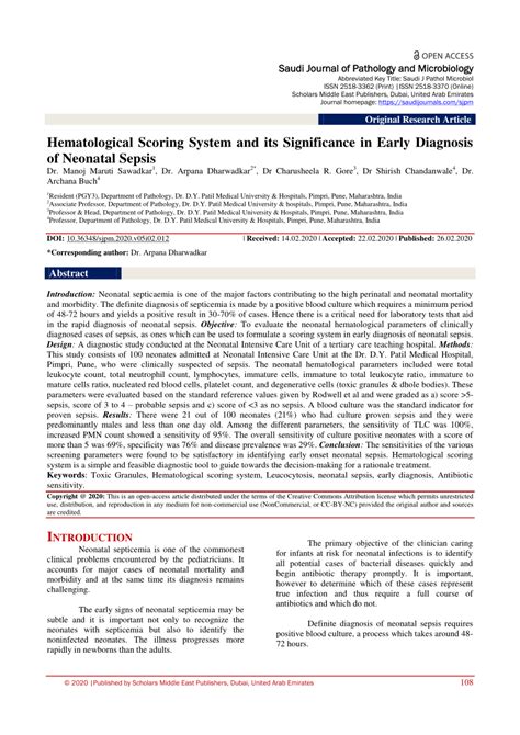 Pdf Hematological Scoring System And Its Significance In Early Diagnosis Of Neonatal Sepsis