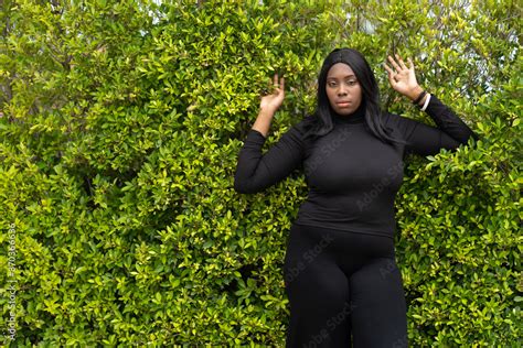 Portrait Of Beautiful African Fat Woman Standing Outdoor Black People Stock Photo Adobe Stock