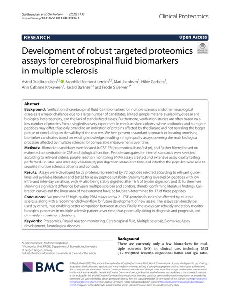 Pdf Development Of Robust Targeted Proteomics Assays For Cerebrospinal Fluid Biomarkers In