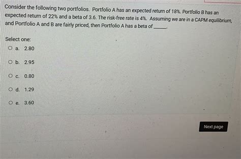 Solved Consider The Following Two Portfolios Portfolio A