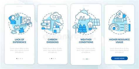 Zero Emission Building Drawbacks Blue Onboarding Mobile App Screen Stock Vector Illustration