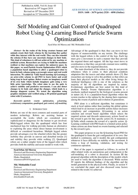 pdf self modeling and gait control of quadruped robot using q
