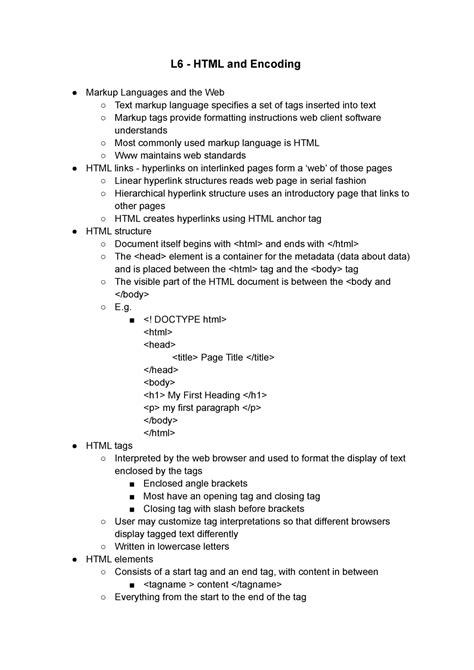 L6 Html And Encoding Lecture Notes 6 L6 Html And Encoding Markup Languages And The Web