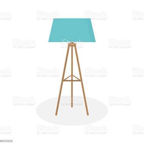 세 개의 나무 다리에 녹색 바닥 램프 침실 거실 또는 데스크탑용 램프 플랫 벡터 일러스트레이션 가구에 대한 스톡 벡터 아트 및