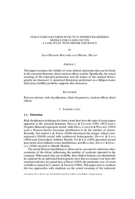 pdf fixed versus random effects in poisson regression models for