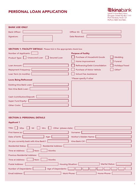 J014656 Kina Bank Personal Loan Form Update New Look Pdf Credit