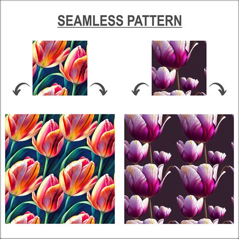 Spring Tulip Seamless Pattern Repeating Flowers Digital Etsy