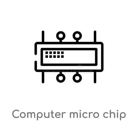 Outline Computer Micro Chip Vector Icon Isolated Black Simple Line