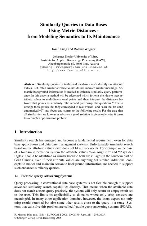 Pdf Similarity Queries In Data Bases Using Metric Distances From Modeling Semantics To Its