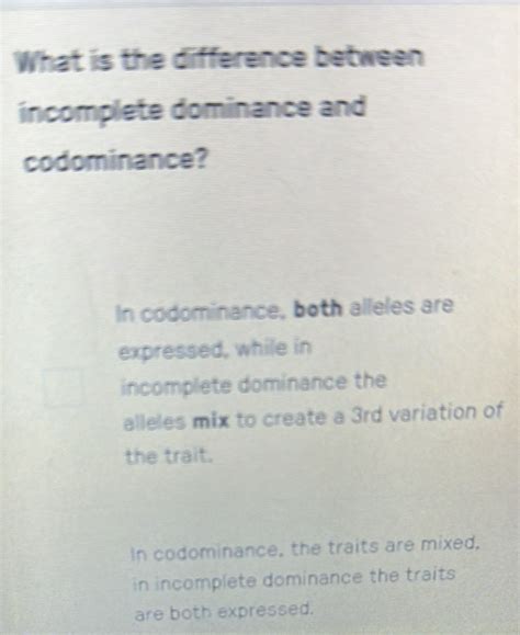 Solved What Is The Difference Between Incomplete Dominance And
