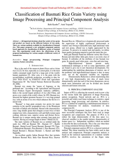 PDF Classification Of Basmati Rice Grain Variety Using Image Processing And Principal