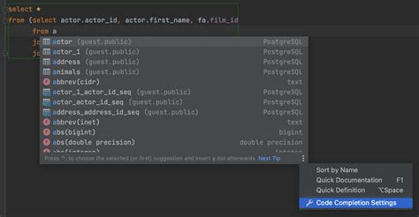 Code Completion Datagrip Documentation