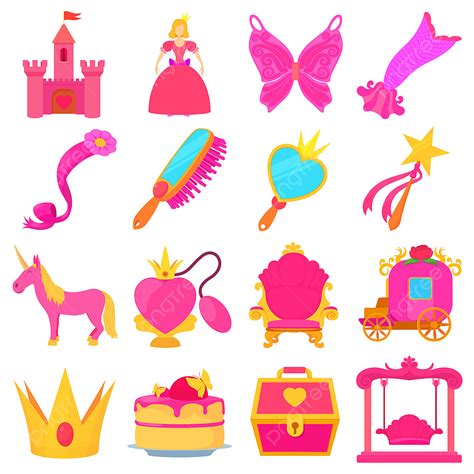Princess Accessories Icons Set Cartoon Style Style Icons Cartoon