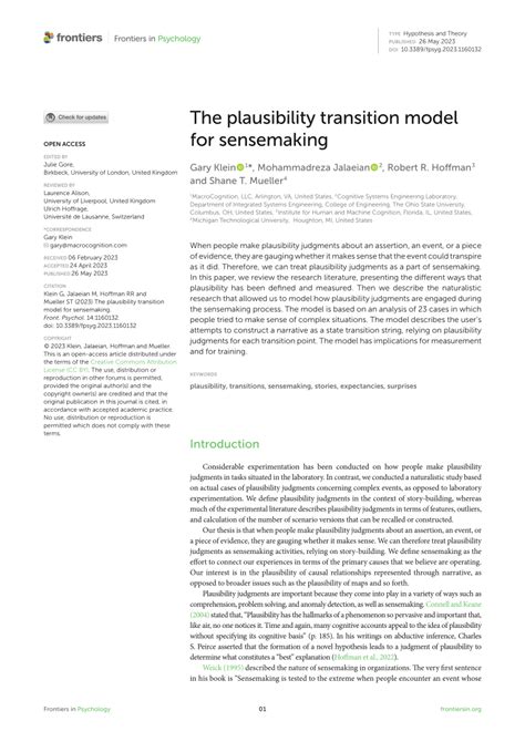 Pdf The Plausibility Transition Model For Sensemaking