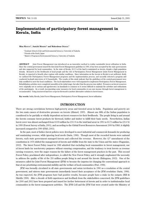 Pdf Implementation Of Participatory Forest Management In Kerala India