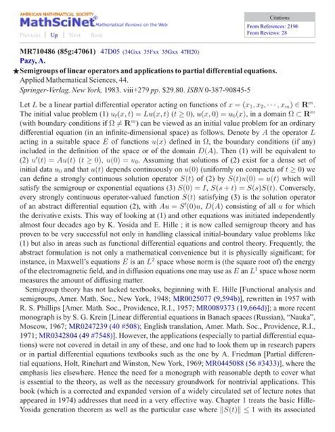 Semigroups Of Linear Operators And Applications To Partial Differential
