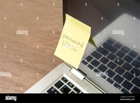 Sticky Note With The Word Password 123456 On A Laptop Keyboard Data