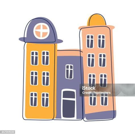 블루와 핑크 색상 귀여운 요정 이야기 도시 경관 요소에에서 키 큰 콘도미니엄 건물 설명 만화 일러스트 레이 션 0명에 대한 스톡 벡터 아트 및 기타 이미지 Istock