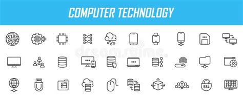 Set Of Linear Computer Technology Icons Database Icons In Simple Design Stock Vector