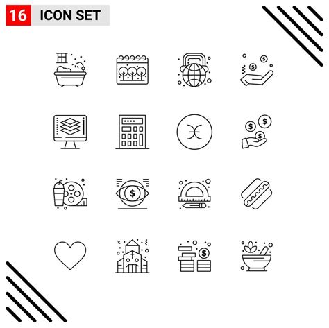 Set Of 16 Vector Outlines On Grid For Share Programming Learning Hand