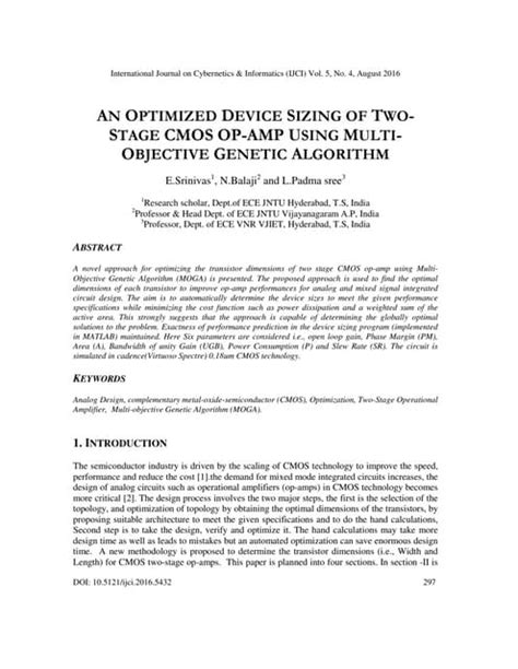 An Optimized Device Sizing Of Two Stage Cmos Op Amp Using Multi
