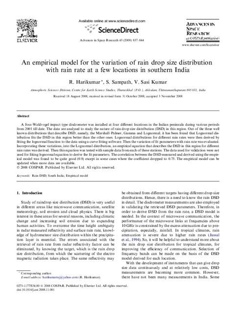 pdf an empirical model for the variation of rain drop size