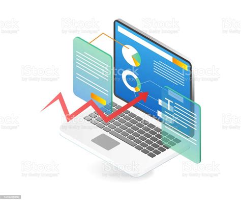 컴퓨터 데이터 분석 원형 차트의 아이소메트릭 평면 3d 그림 개념 노트북에 대한 스톡 벡터 아트 및 기타 이미지 노트북 차트 컴퓨터 모니터 Istock