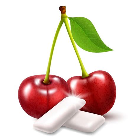 체리 맛이 있는 현실적인 풍선 껌 패드 건강한 치아 신선한 호흡과 치과 위생을 위한 껌 씹는 껌 흰색 배경에 격리된 상쾌한 달콤한 사탕 3d 벡터 프리미엄 벡터