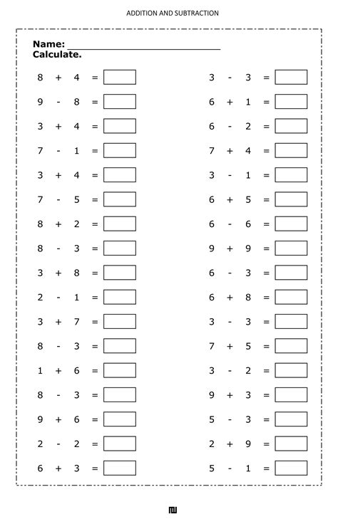 1 Digit Plus 1 Digit Addition 1 Digit Minus 1 Digit Subtraction Single Digit Addition And
