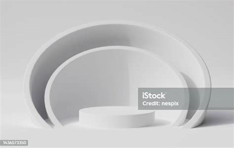 최소 흰색 원 기하학적 받침대 연단 배경 제품 디스플레이 3d 렌더링 0명에 대한 스톡 사진 및 기타 이미지 0명 3차원 형태 공연 Istock