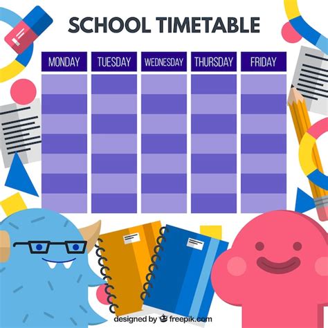 Premium Vector Funny School Timetable With Nice Monsters