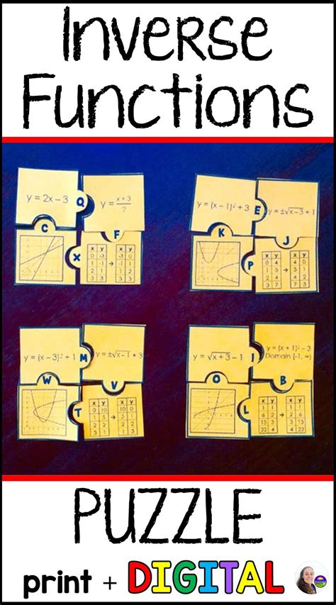 Inverse Functions Puzzle Print And Digital For Distance Learning In