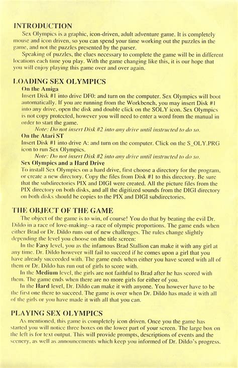 Atari ST Sex Olympics Scans Dump Download Screenshots Ads Videos Catalog Instructions Roms