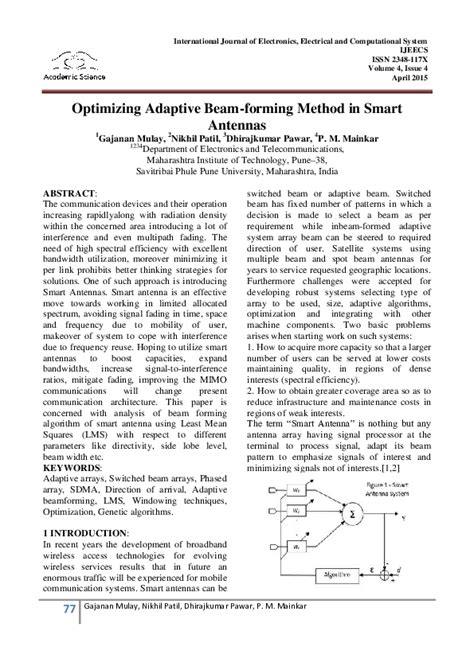 Pdf Optimizing Adaptive Beam Forming Method In Smart Antennas