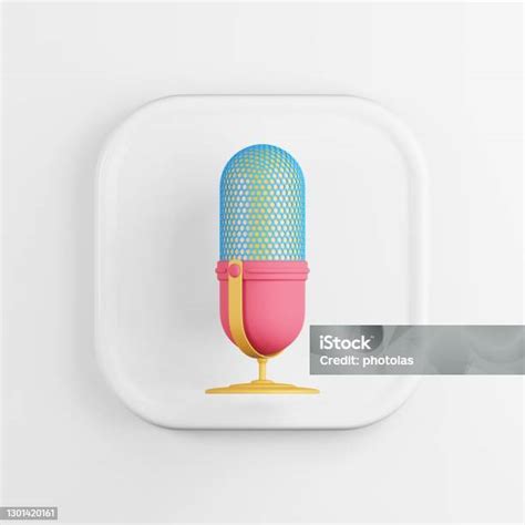 여러 가지 색상의 마이크 아이콘 흰색 정사각형 버튼 키 인터페이스 요소를 렌더링하는 3d 복고풍에 대한 스톡 사진 및 기타 이미지 Istock