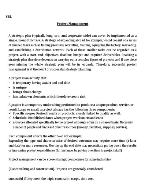Sbl Project Management Pdf Project Management Audit