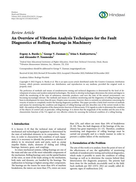 Pdf An Overview Of Vibration Analysis Techniques For The Fault Diagnostics Of Rolling Bearings