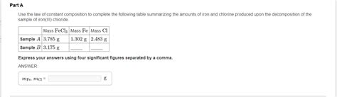 solved part ause the law of constant composition to complete