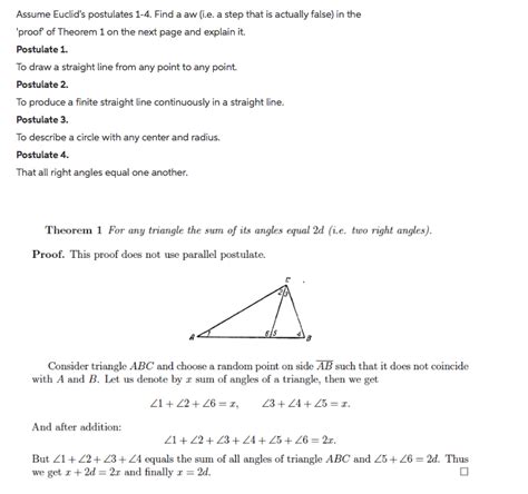 Solved Assume Euclid S Postulates Find A Aw I E A Chegg